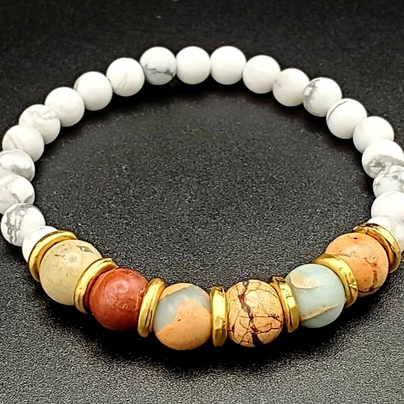Jewelry | Shield With Natural Snakeskin Jasper Beaded Bracel | Poshmark
